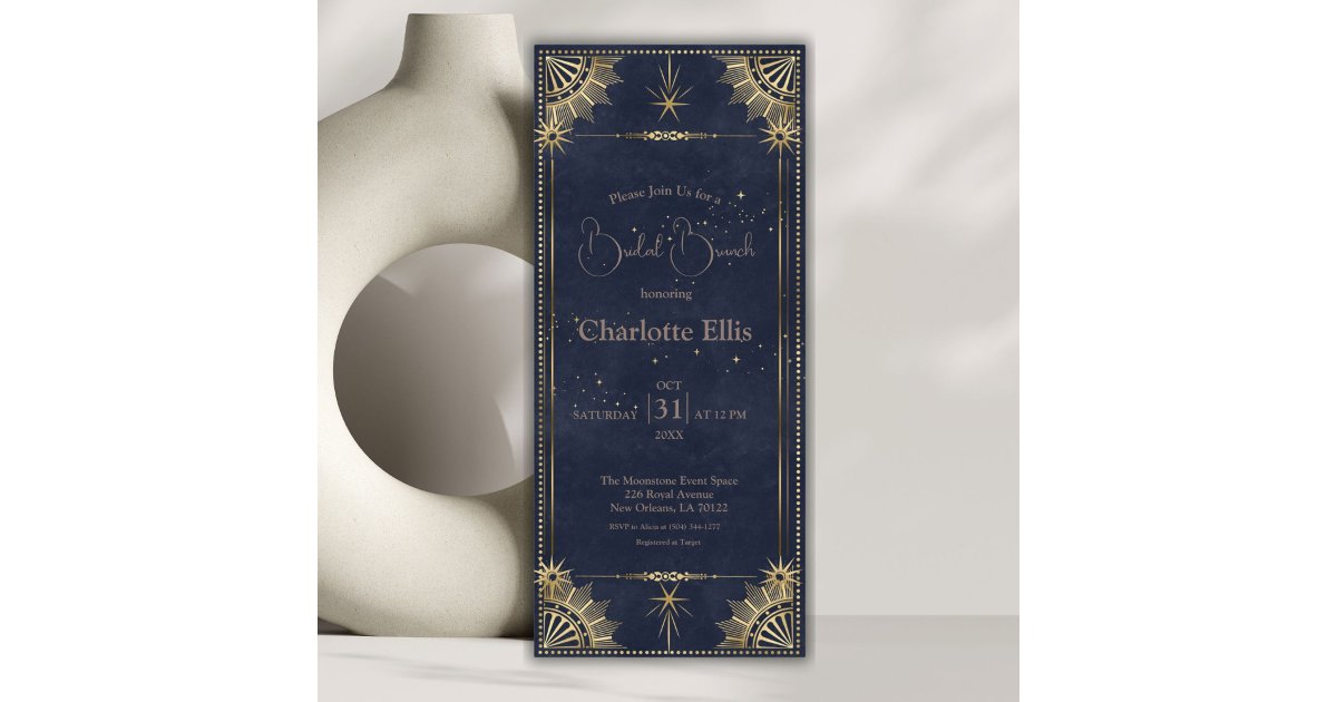 Navy Blue Celestial Bridal Brunch Invitation | Zazzle
