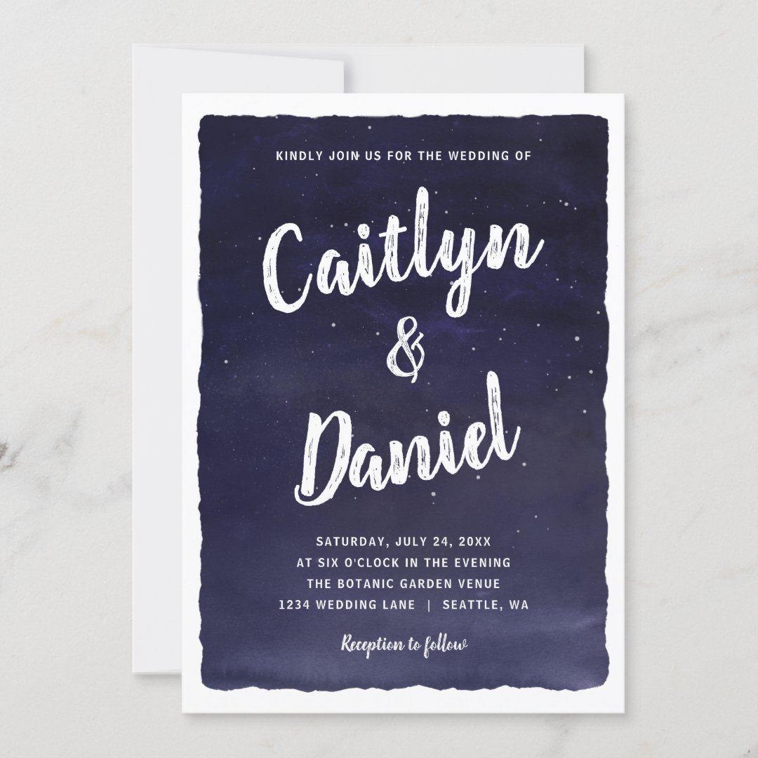 Navy Blue Celestial Night Sky Wedding Invitation | Zazzle