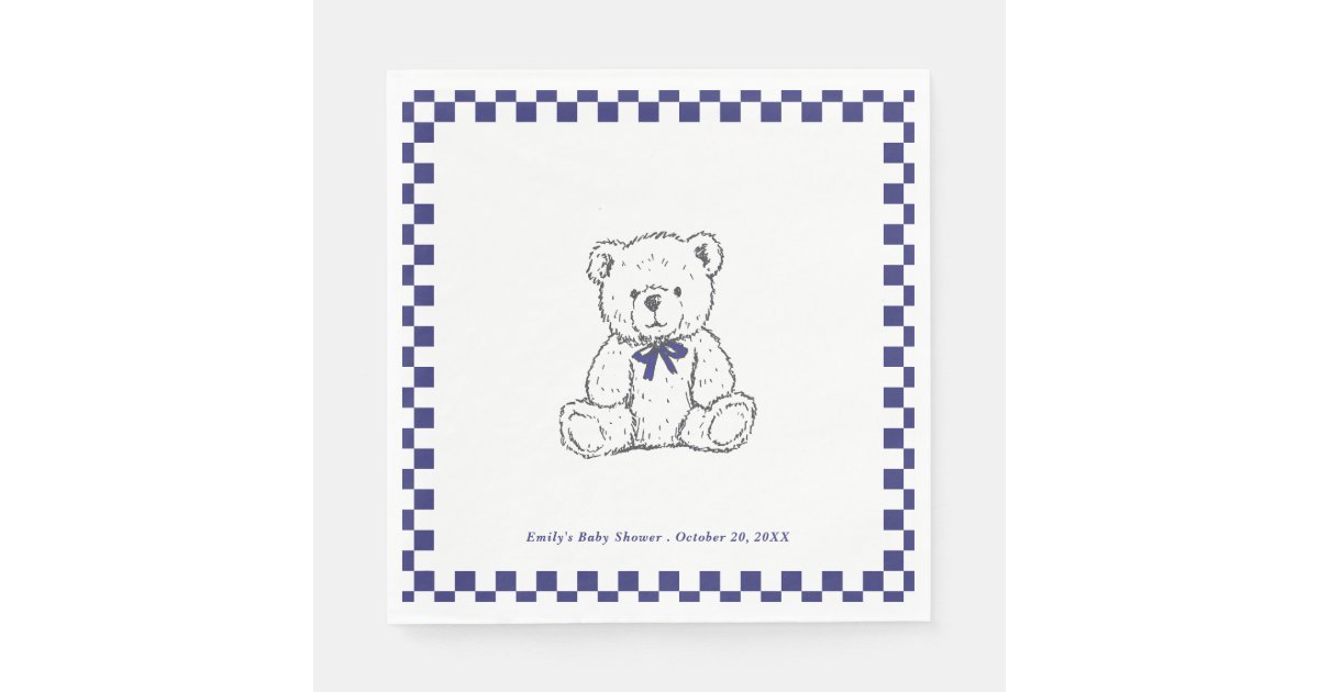 Navy Blue checkered Teddy Bear-Our Little Cub Napkins | Zazzle