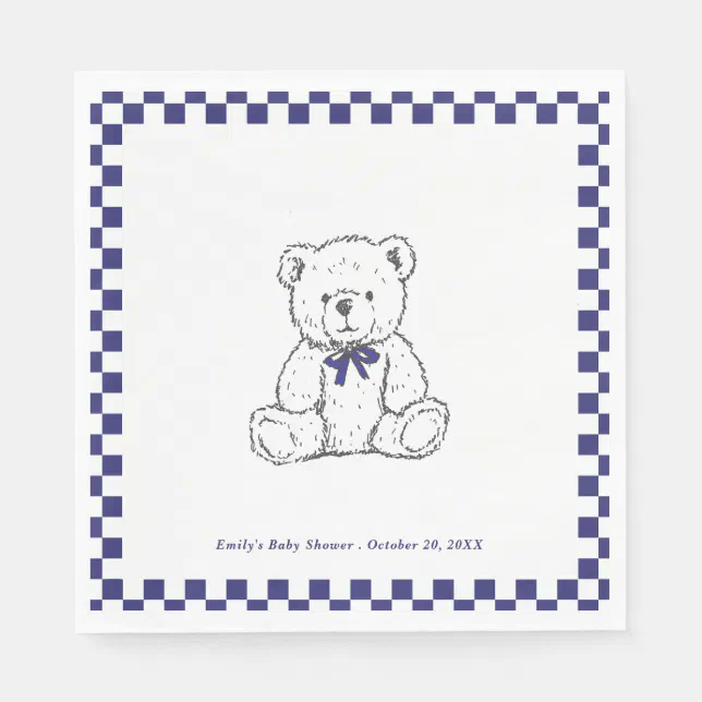 Navy Blue checkered Teddy Bear-Our Little Cub Napkins | Zazzle