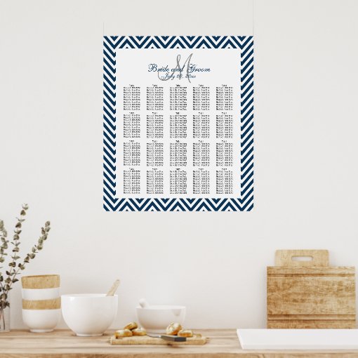 Navy Blue Chevron Wedding Seating Chart 200 | Zazzle