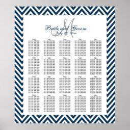 Navy Blue Chevron Wedding Seating Chart 200 | Zazzle