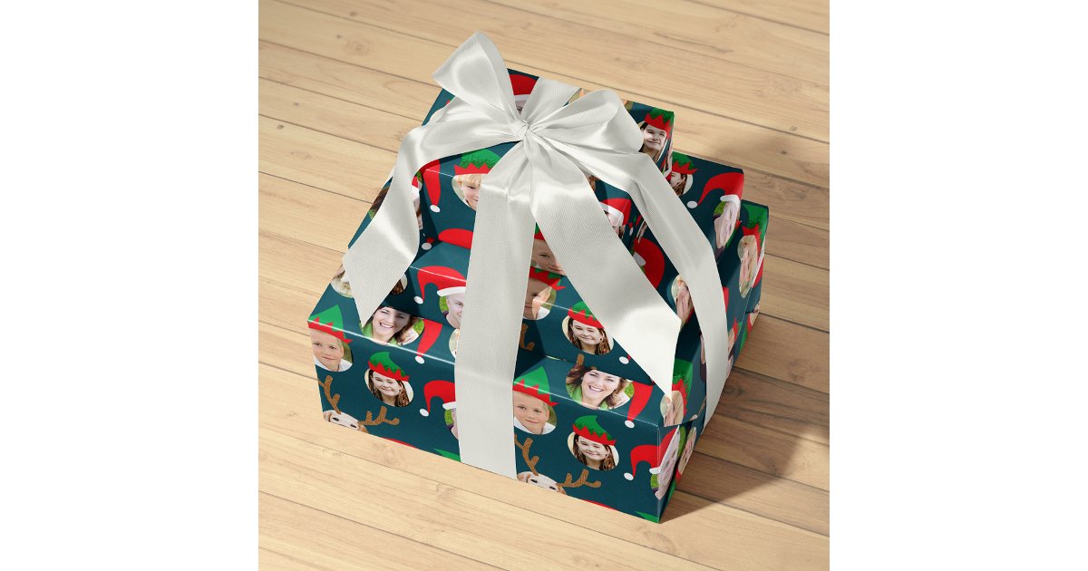 Navy Blue Christmas Crew Six Photo Custom Wrapping Paper Sheets | Zazzle