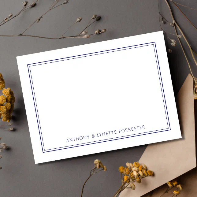 Navy Blue Classic Double Border Note Card | Zazzle