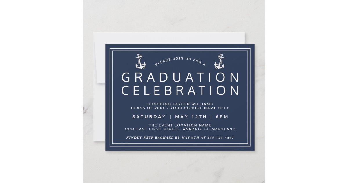 Navy Blue Classic Nautical Graduation Invitation | Zazzle