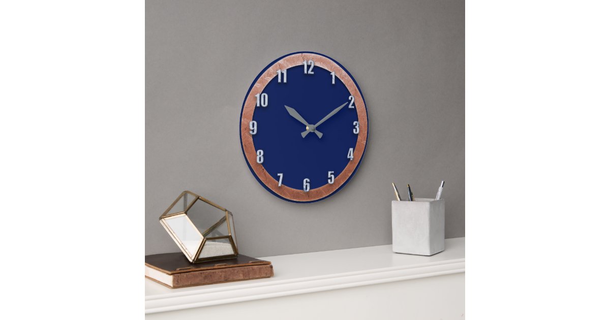 Navy Blue Clock With Marble Numbers | Zazzle