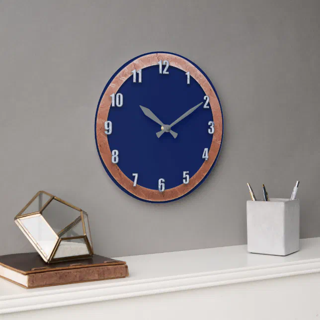 Navy Blue Clock With Marble Numbers | Zazzle