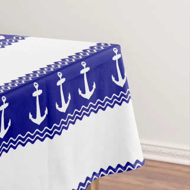 Navy Blue Coastal Pattern Anchors Tablecloth | Zazzle