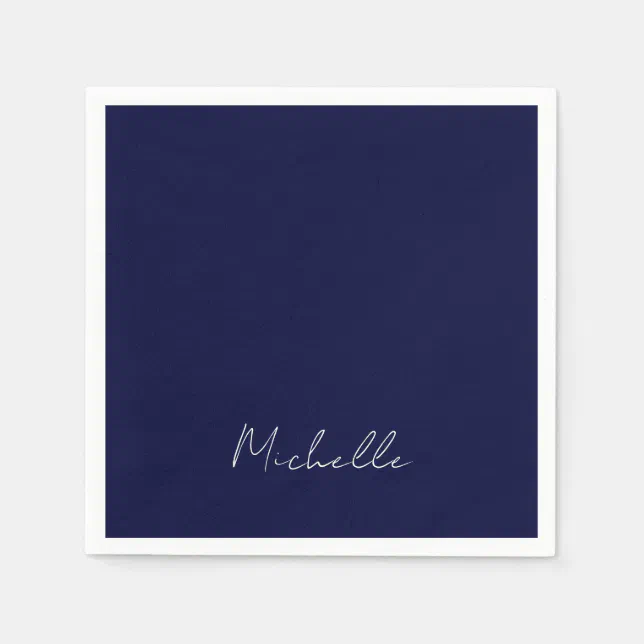 Navy Blue Color Plain Modern Own Name Calligraphy Napkins | Zazzle