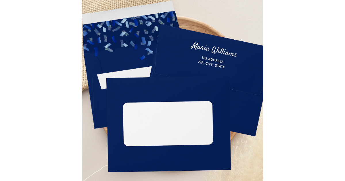 Navy blue confetti envelope | Zazzle