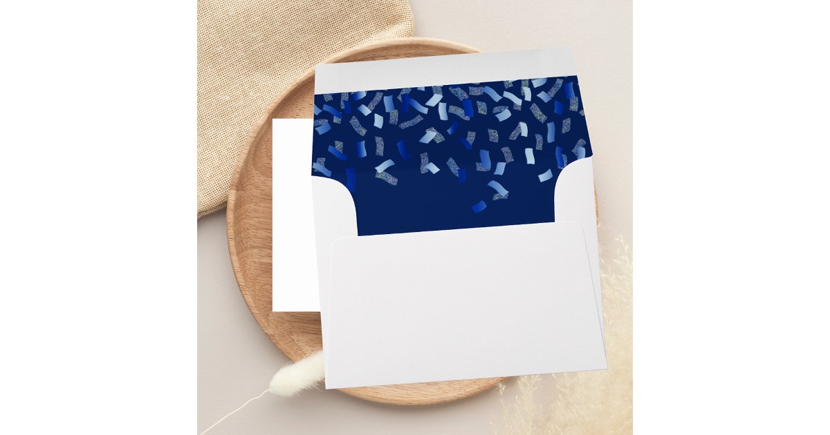 Navy blue confetti white envelope | Zazzle