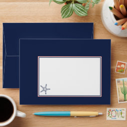 Navy Blue/Coral Stripes Nautical Beach Envelope | Zazzle