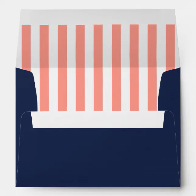 Navy Blue/Coral Stripes Nautical Beach Envelope | Zazzle