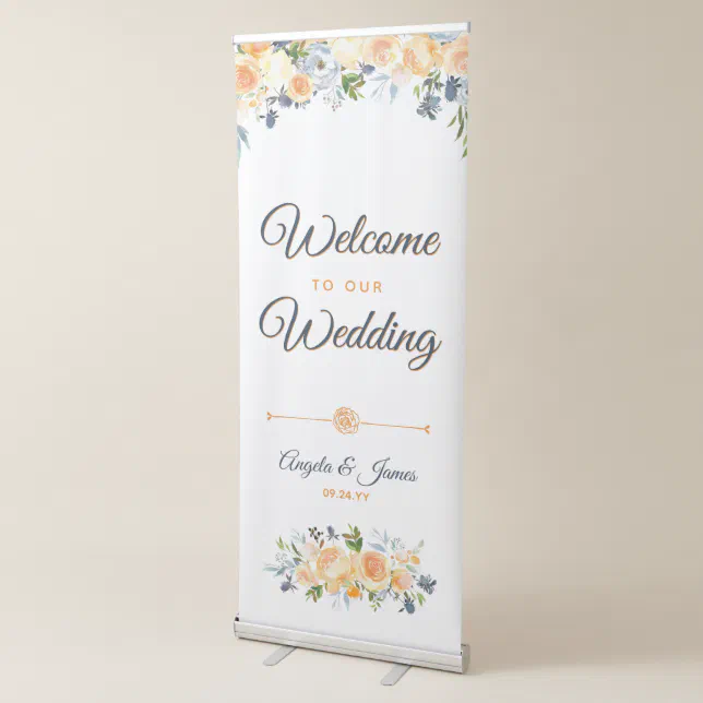 Navy Blue Coral Watercolor Floral Welcome Wedding Retractable Banner ...