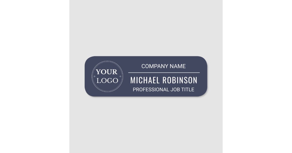 Navy Blue Corporate Logo Professional Employee Name Tag | Zazzle