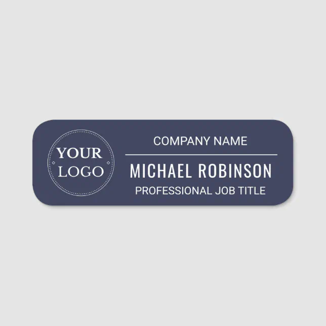 Navy Blue Corporate Logo Professional Employee Name Tag | Zazzle