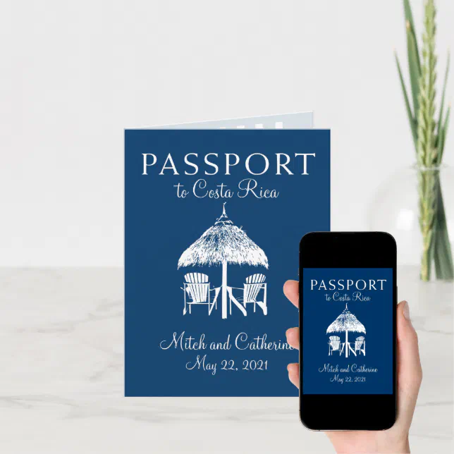 Navy Blue Costa Rica Passport Wedding Invitation | Zazzle
