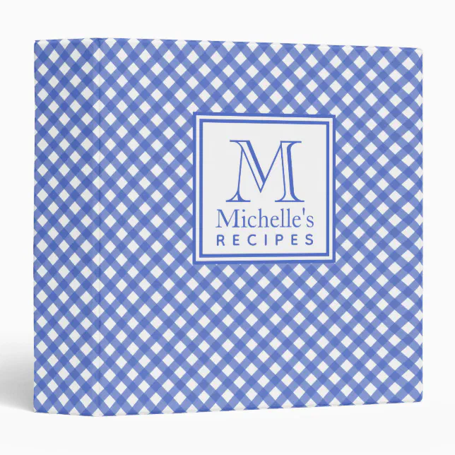 Navy Blue Country Style Gingham Pattern Monogram 3 Ring Binder | Zazzle