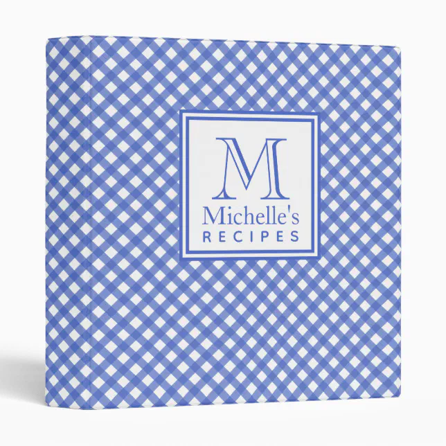 Navy Blue Country Style Gingham Pattern Monogram 3 Ring Binder | Zazzle