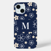 Navy blue cream flower pattern retro Case-Mate iPhone case | Zazzle