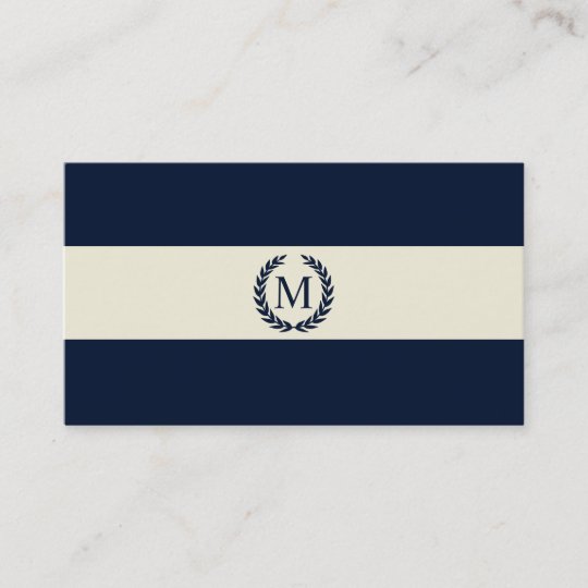 Navy Blue & Cream Stripe Monogram Business Card | Zazzle.com