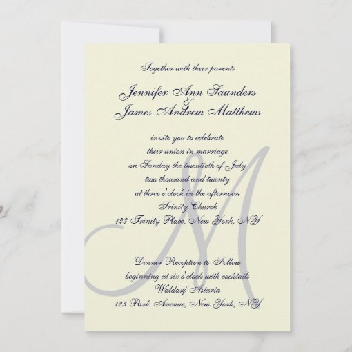 Navy Blue Cream Wedding Invitations Initial | Zazzle