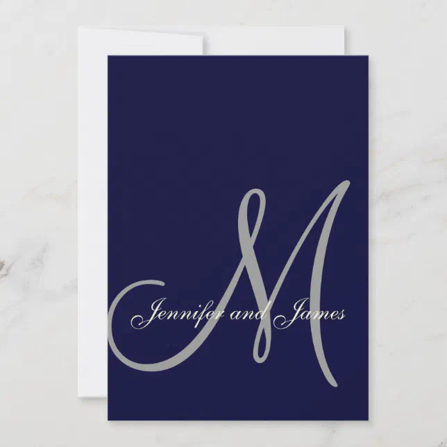 Navy Blue Cream Wedding Invitations Initial | Zazzle