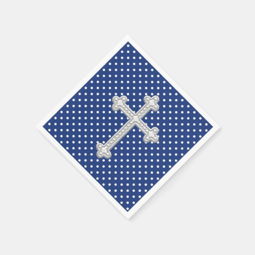 Navy Blue Cross Christening Paper Napkins | Zazzle