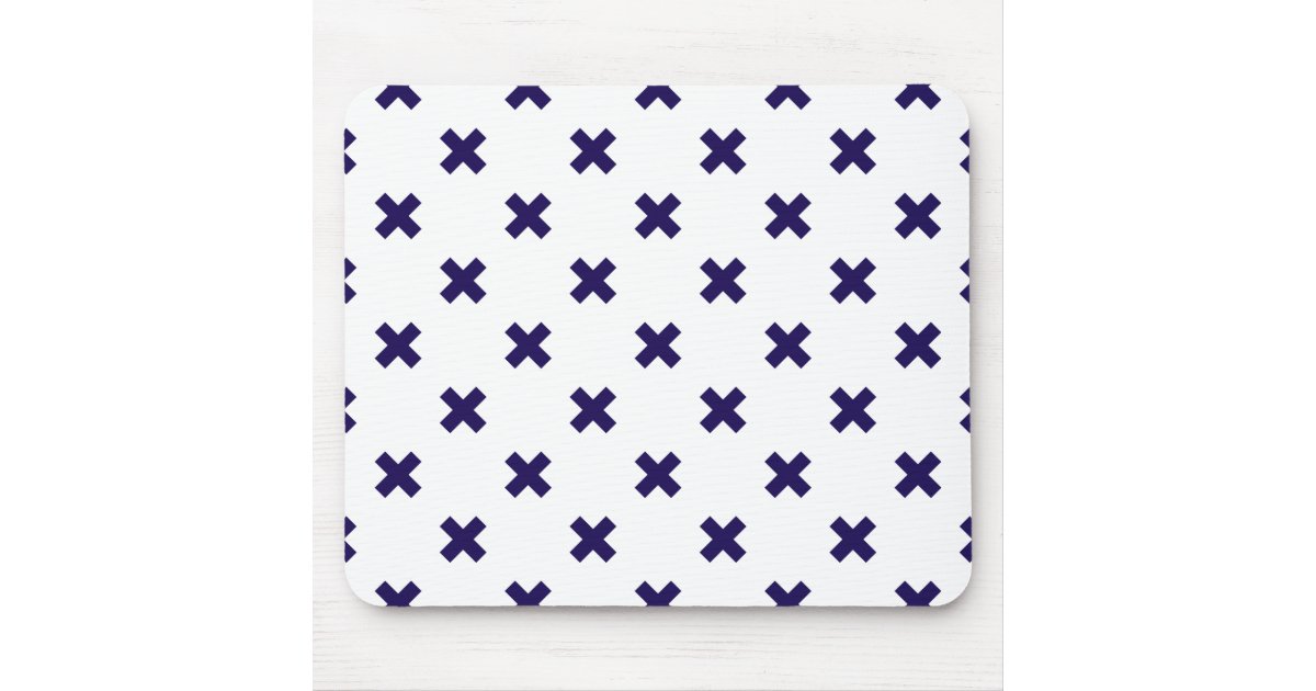 Navy blue cross stitches on white mouse pad | Zazzle