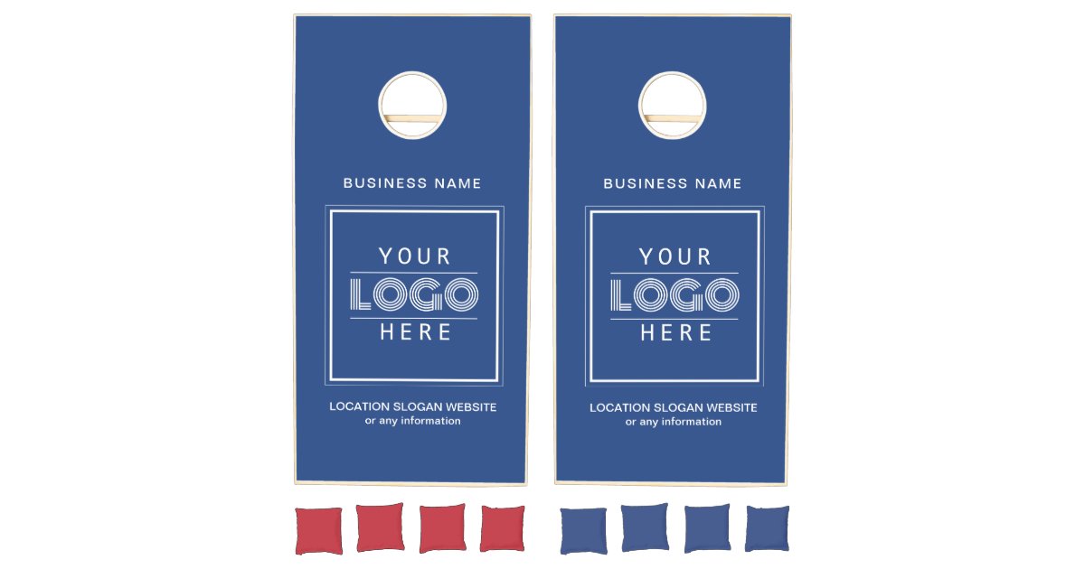 Navy Blue Custom Business Logo Branded Cornhole Set | Zazzle