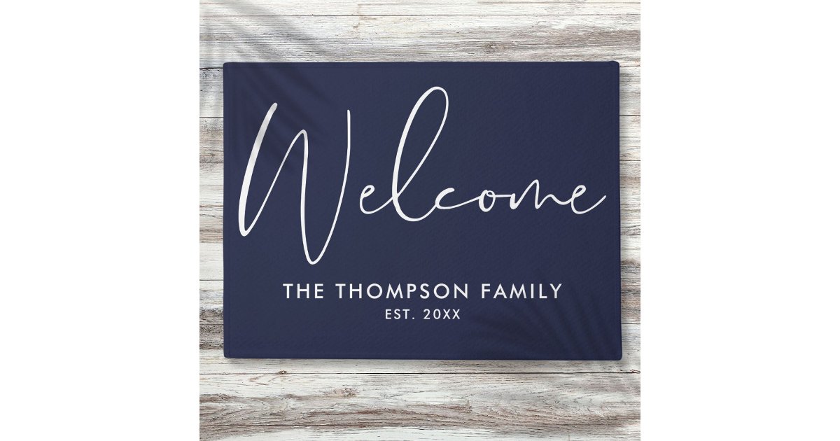 Navy Blue Custom Family Name Welcome Doormat | Zazzle