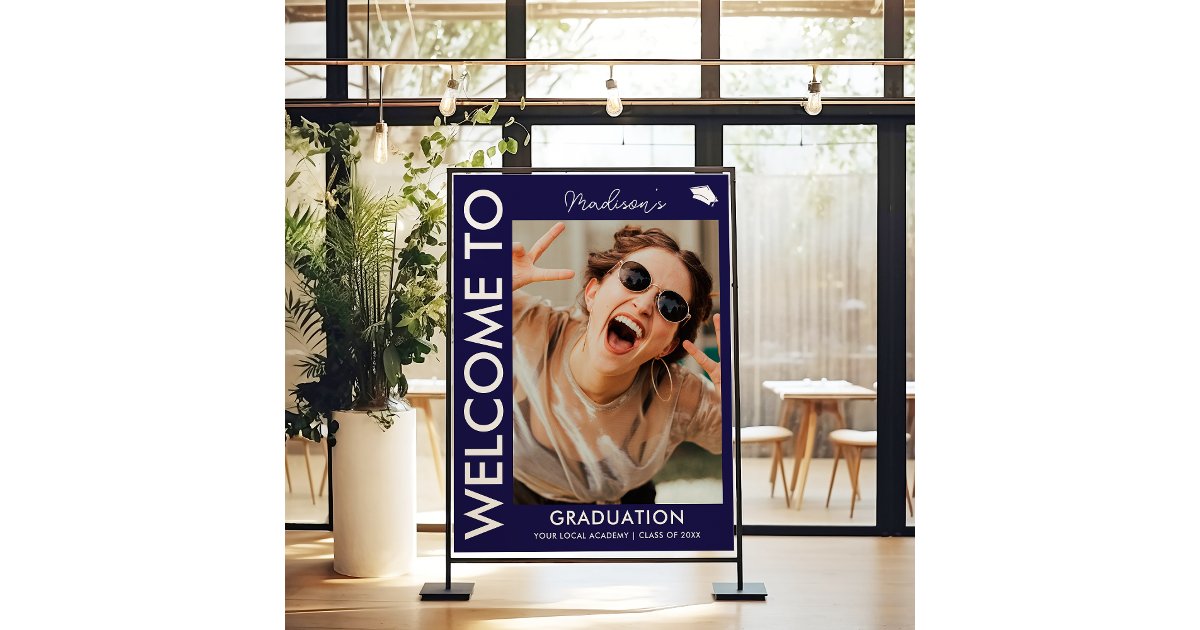 Navy Blue Custom Graduation Welcome Sign Photo | Zazzle