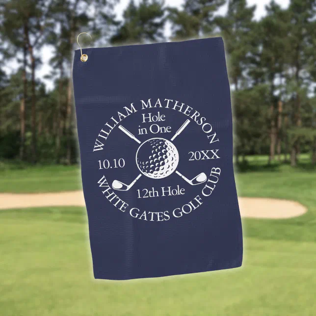 Navy Blue Custom Hole in One Golf Ball Clubs Towel | Zazzle