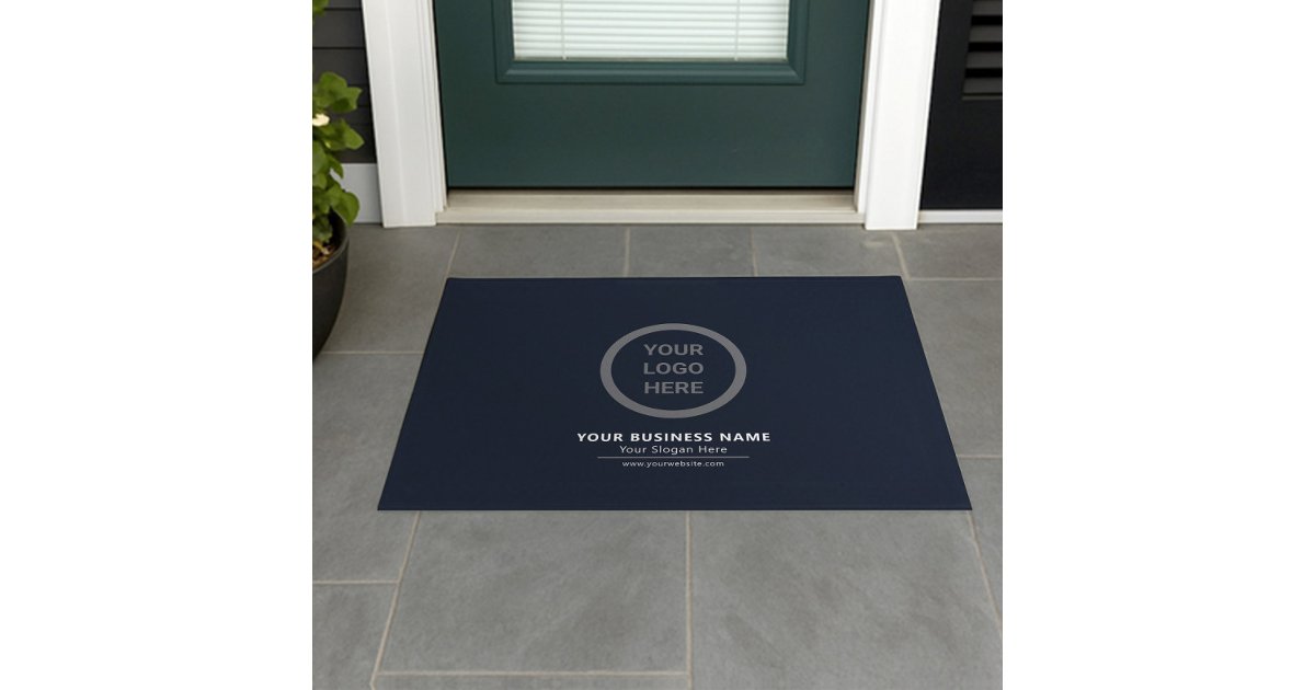 Navy Blue Custom Logo Branded Business Promotional Doormat | Zazzle