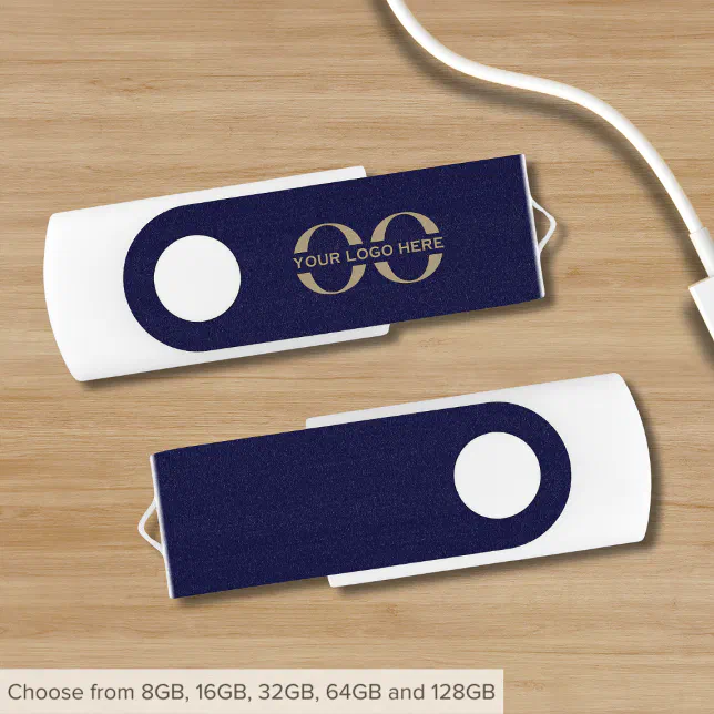 Navy Blue Custom Logo USB Flash Drive | Zazzle