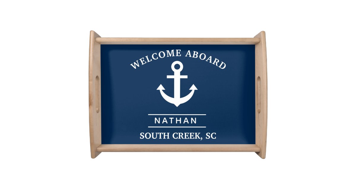 Navy Blue Custom Monogram Name Serving Tray | Zazzle