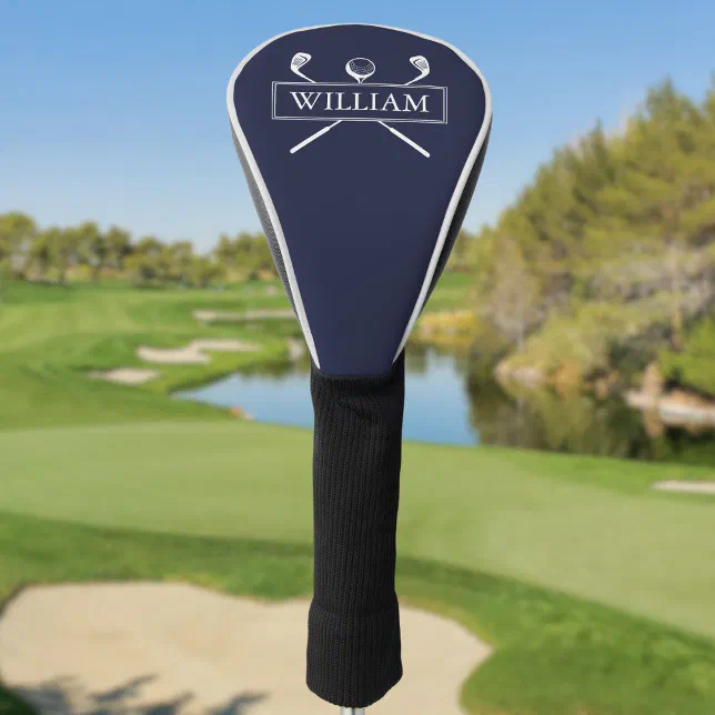 Navy Blue Custom Name Clubs And Ball Golf Head Cover | Zazzle