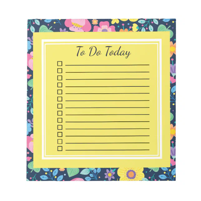 Navy Blue Cute Flowers Check Box To Do Notepad | Zazzle