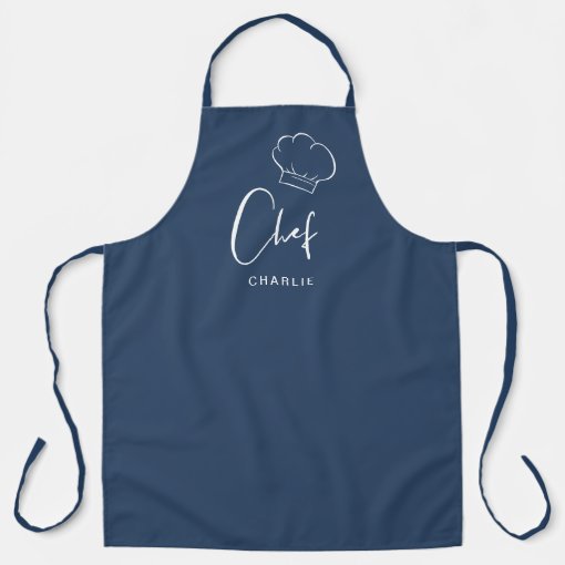 Navy blue cute hat and script personalized chef apron | Zazzle