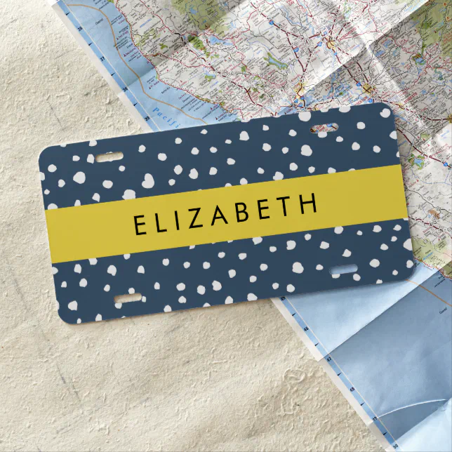 Navy Blue Dalmatian Dots, Spots, Dotted, Your Name License Plate | Zazzle