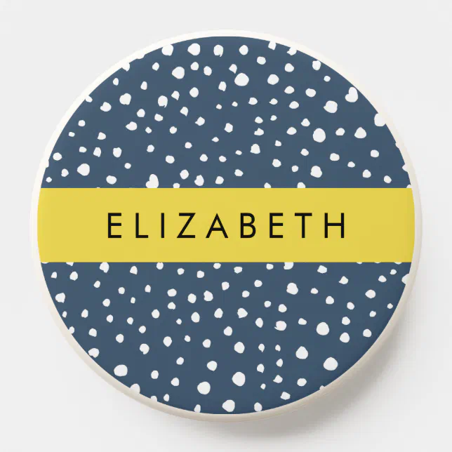 Navy Blue Dalmatian Dots, Spots, Dotted, Your Name PopSocket | Zazzle