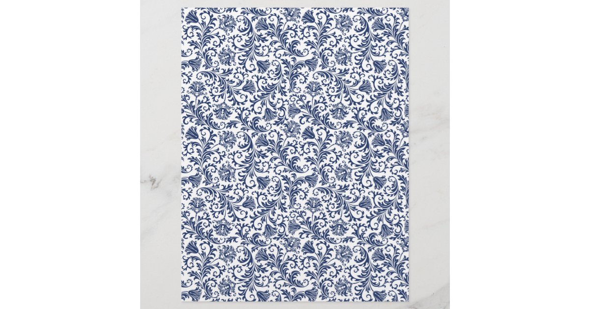 Navy Blue Damask Arts & Craft Stationery Paper | Zazzle