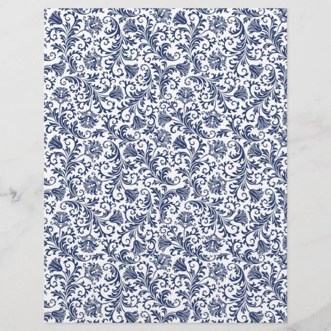Navy Blue Damask Arts & Craft Stationery Paper | Zazzle