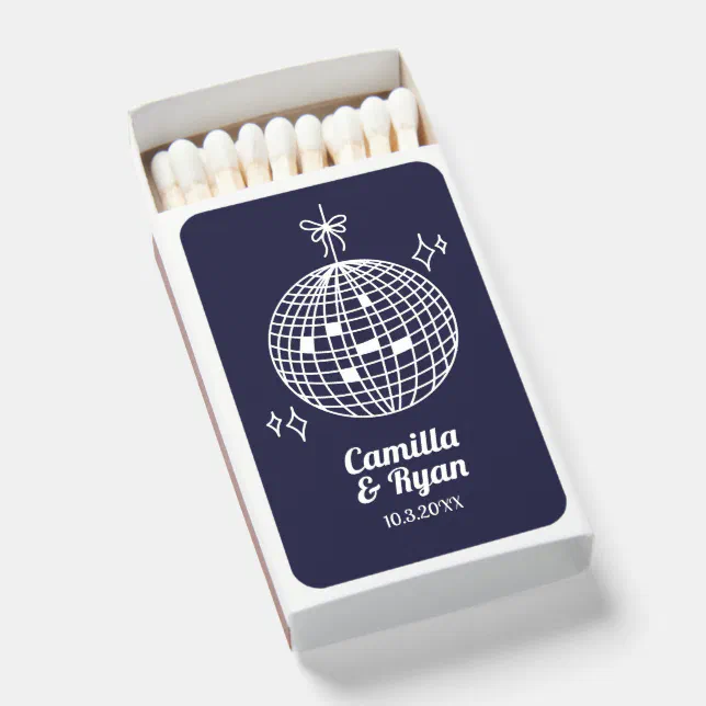 Navy Blue Disco Wedding Favor Personalized Matchboxes | Zazzle