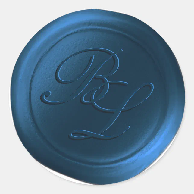 Navy Blue Double Monogram Faux Wax Seal Stickers | Zazzle