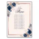 Navy Blue Dusty Pink Table Number Seating Chart | Zazzle