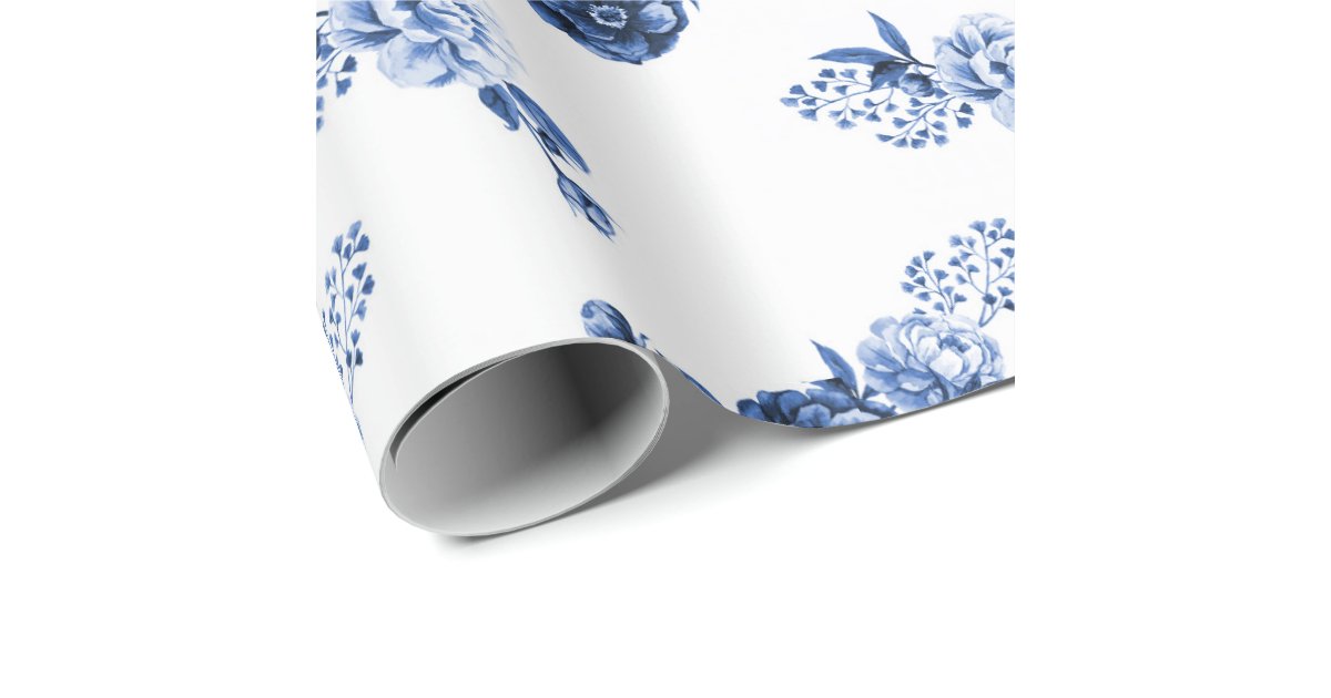 Navy Blue | Elegant Flowers Wrapping Paper | Zazzle