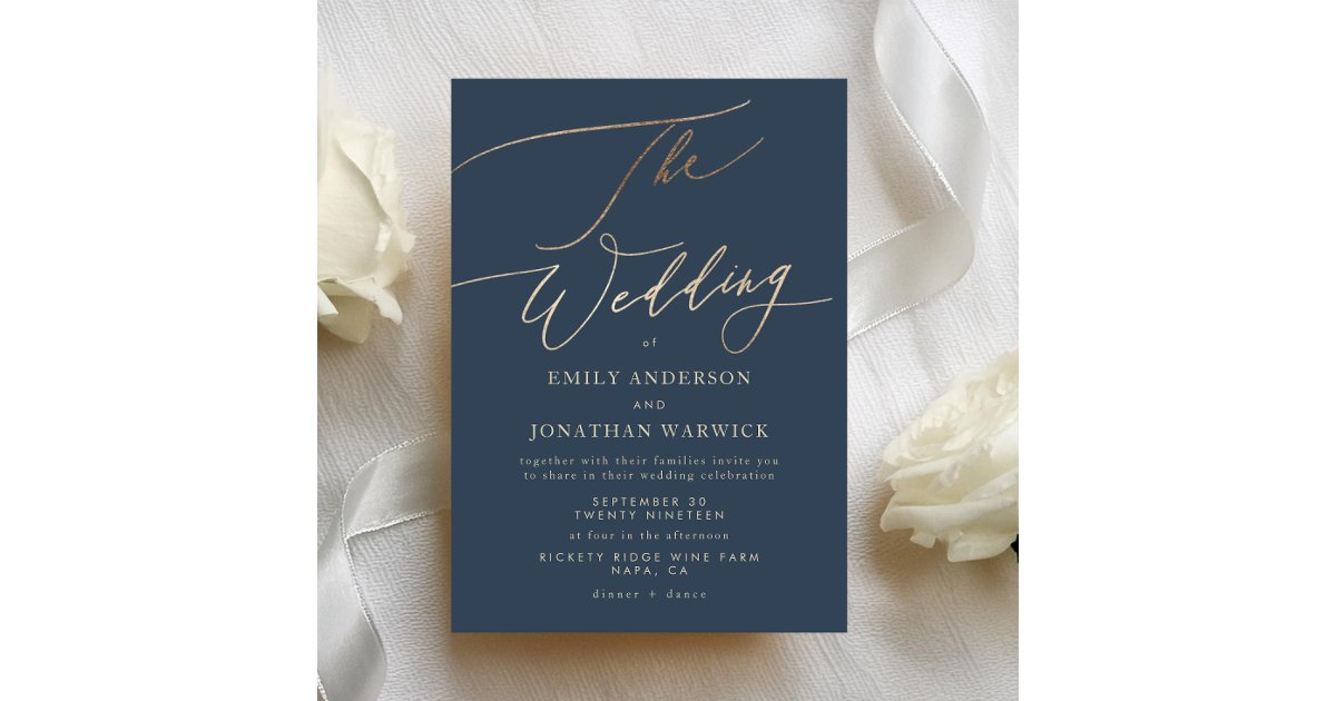 Navy Blue Elegant Gold The Wedding Invitation | Zazzle