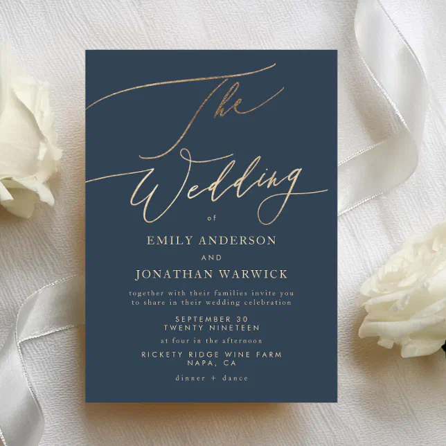 Navy Blue Elegant Gold The Wedding Invitation | Zazzle