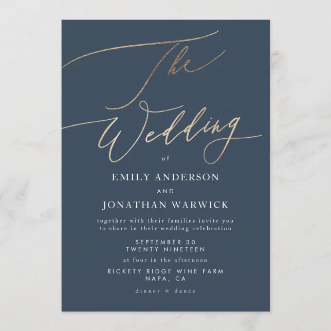 Navy Blue Elegant Gold The Wedding Invitation | Zazzle